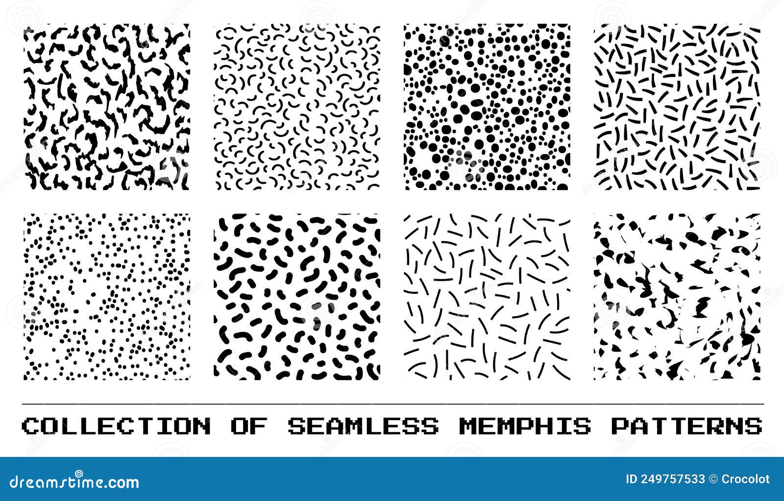 Set of Abstract Seamless Memphis Patterns with Spots and Lines in 80s ...