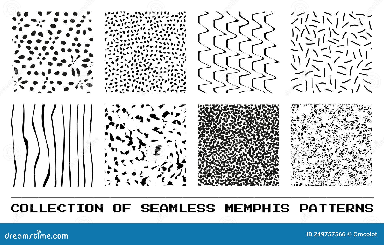 Set of Abstract Seamless Memphis Patterns with Spots and Lines in 80s ...