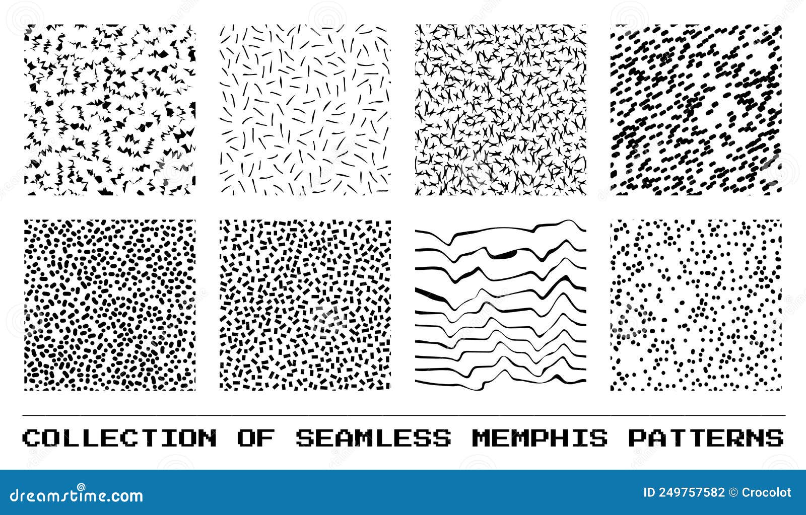 Set of Abstract Seamless Memphis Patterns with Spots and Lines in 80s ...