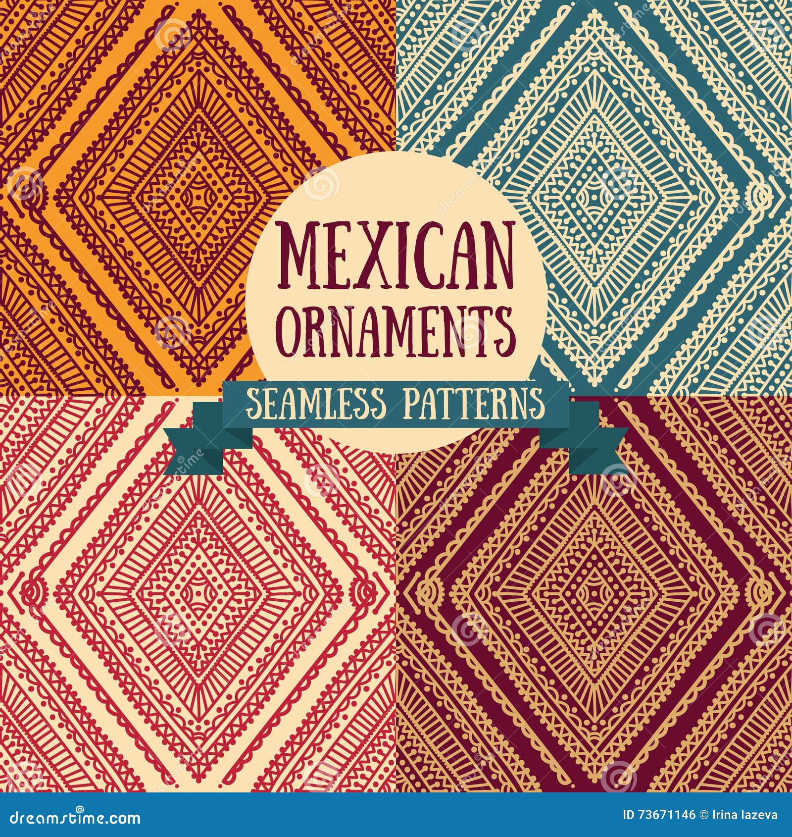 Set of Abstract Seamless Patterns in Boho Style, Mexican Colors Stock ...
