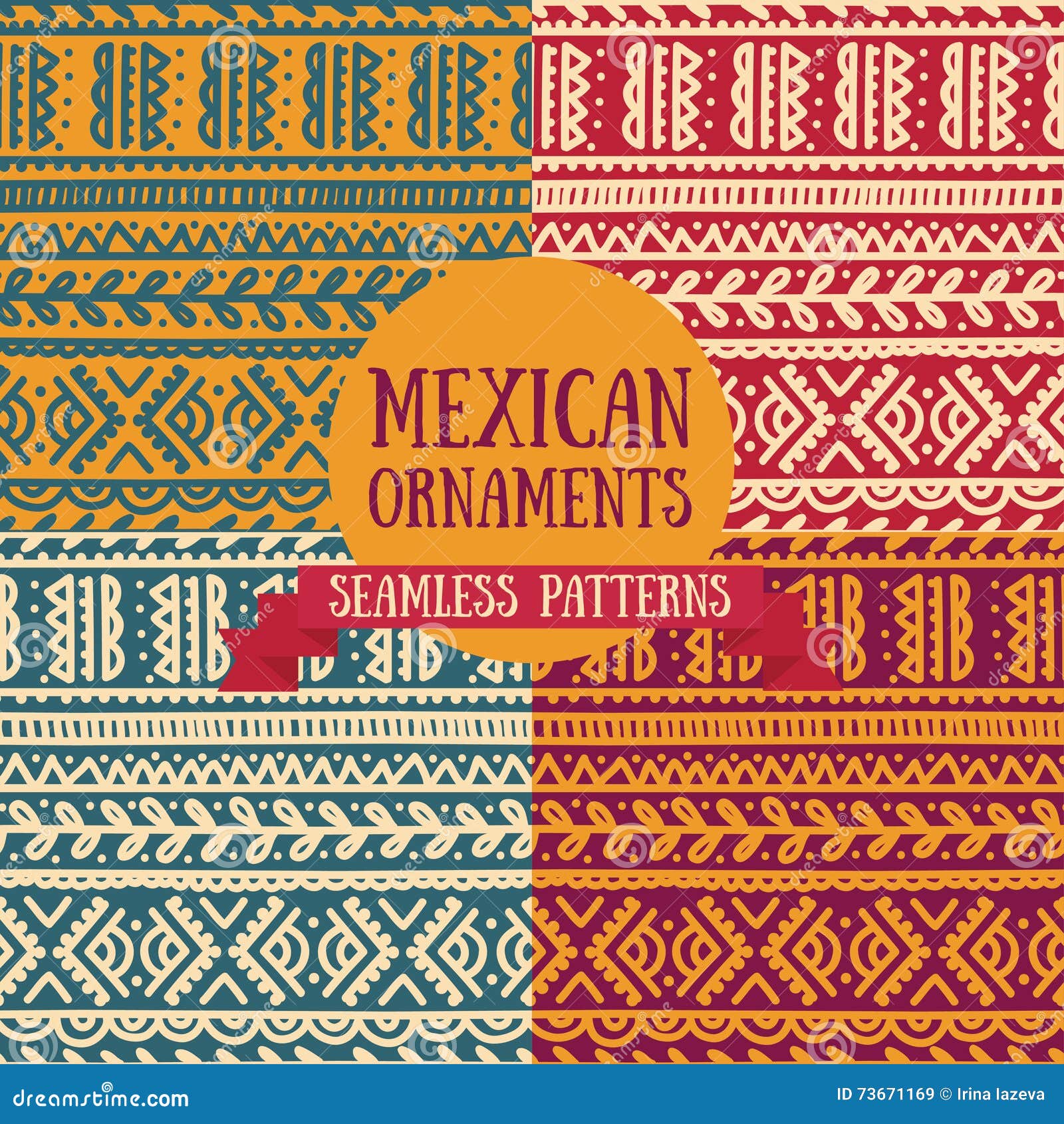 Set of Abstract Seamless Patterns in Boho Style, Mexican Colors Stock ...