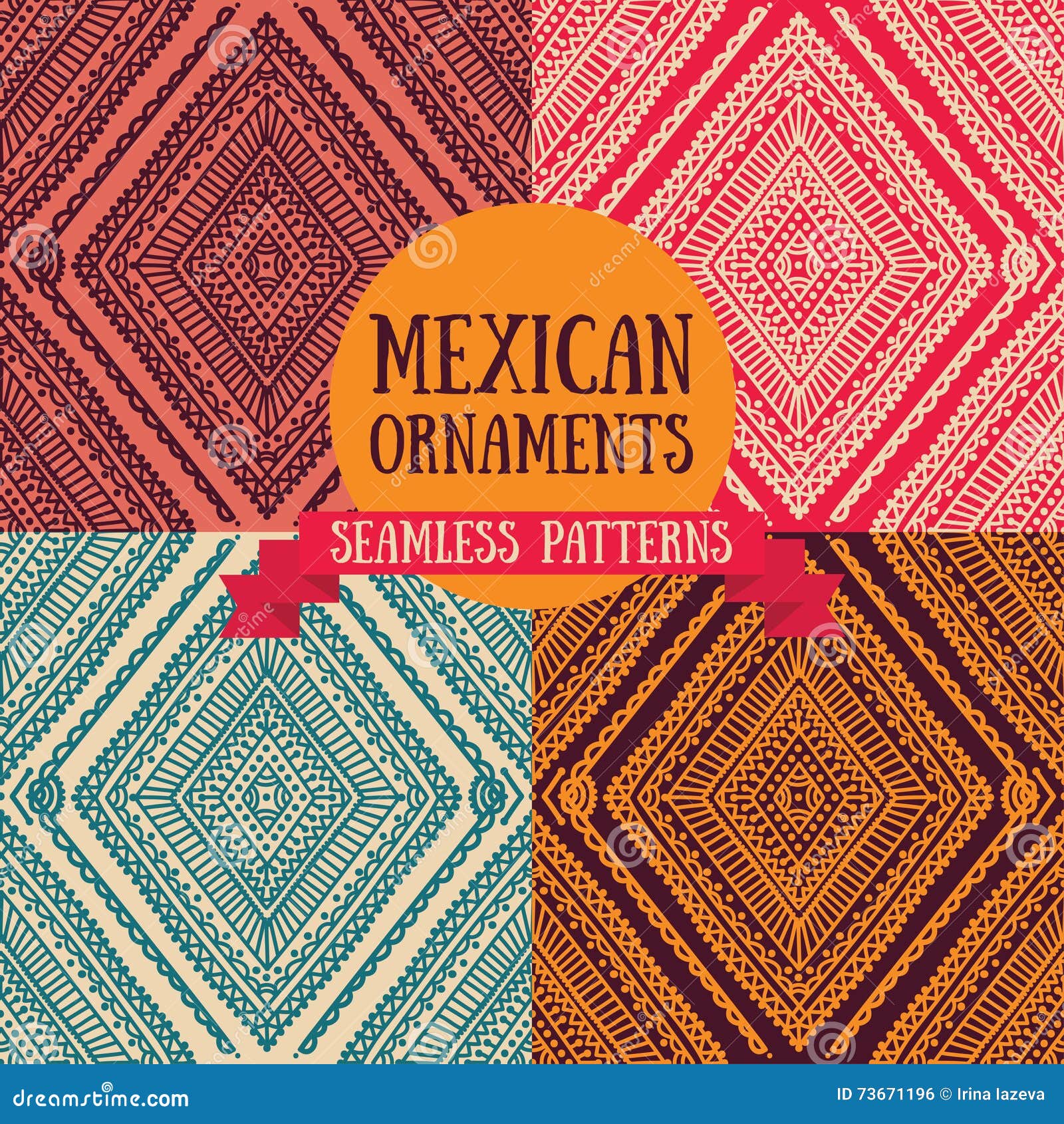 Set of Abstract Seamless Patterns in Boho Style, Mexican Colors Stock ...