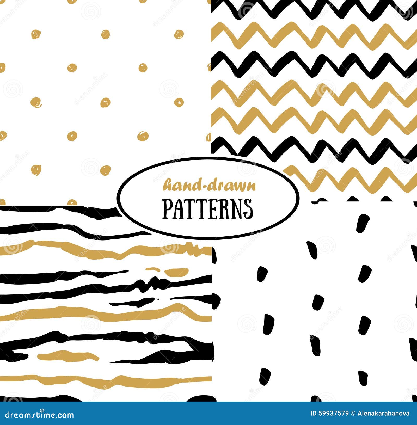 Set of Abstract Seamless Patterns in Gold, White and Black Stock Vector ...