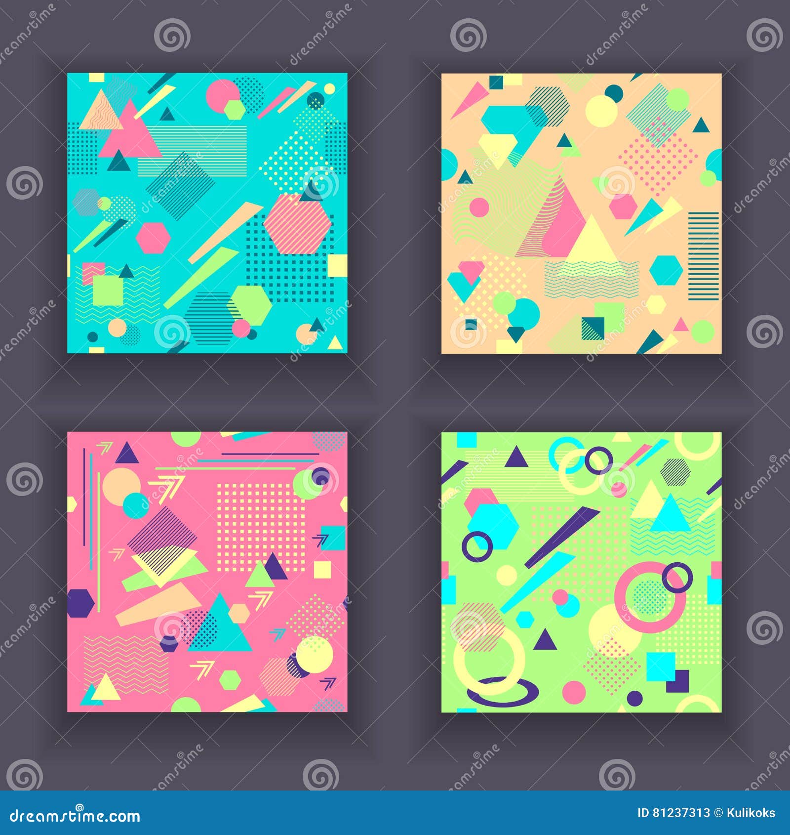 Set Abstract Seamless Patterns in Postmodern Memphis Style Stock Vector ...