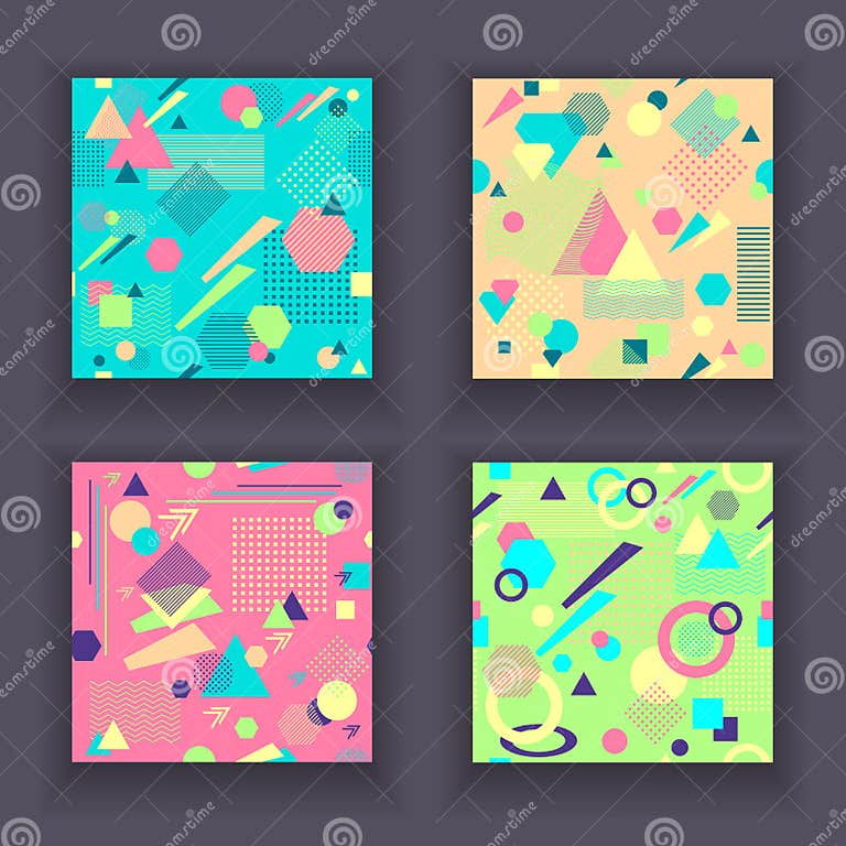Set Abstract Seamless Patterns in Postmodern Memphis Style Stock Vector ...