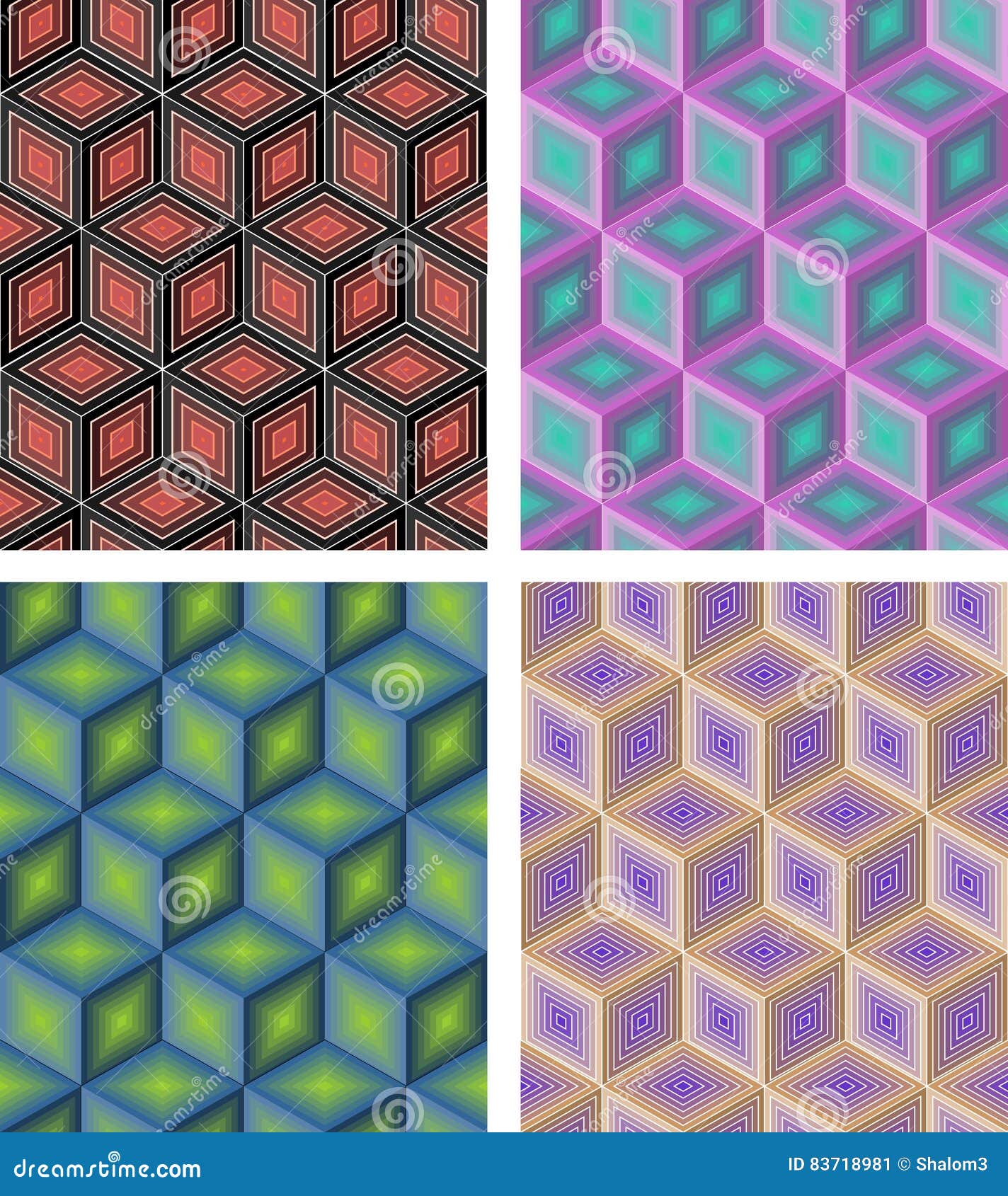 Set of Abstract Seamless Vector Rhomboid Patterns in Different Colors ...