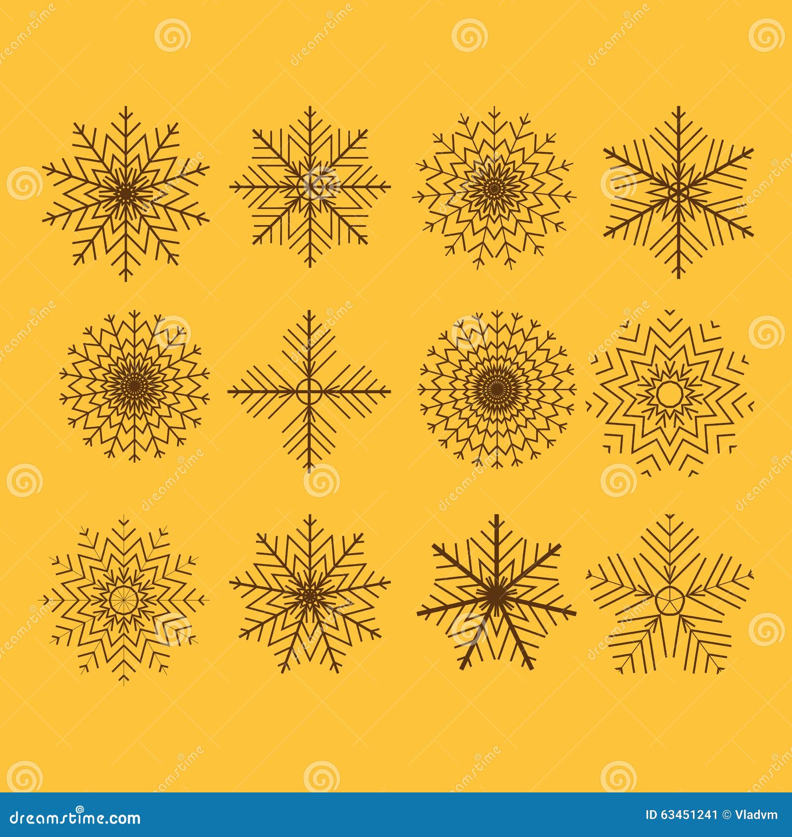 Set of 12 Abstract Snowflakes Stock Illustration - Illustration of ...