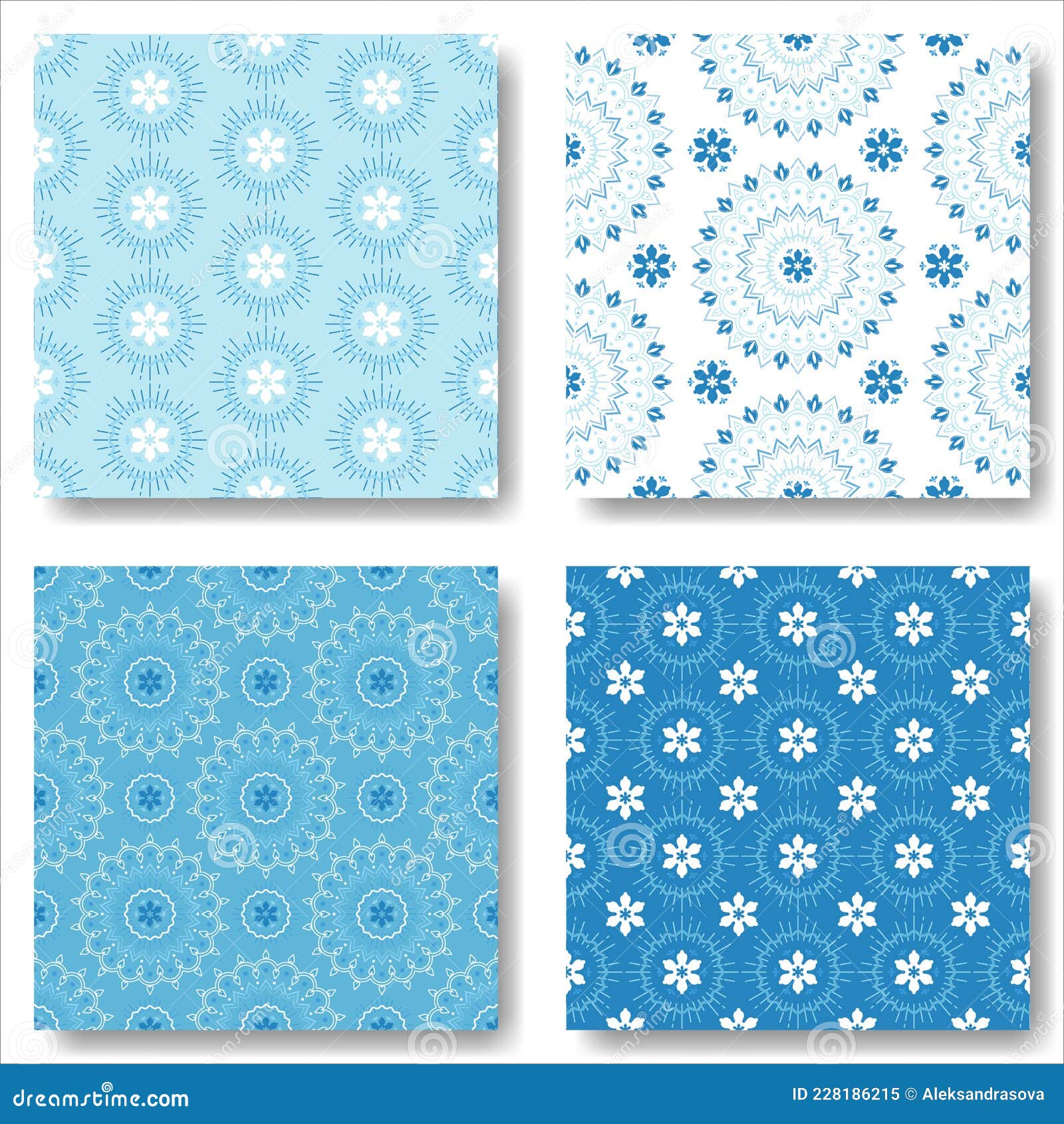 Set of Abstract Snowflakes Seamless Patterns. Geometric Snowflake ...