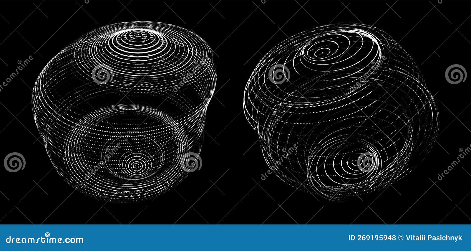 Set of Abstract Spheres from Points on a Black Background. Network ...