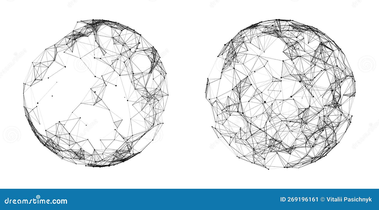 Set of Abstract Spheres from Points and Lines on a White Background ...