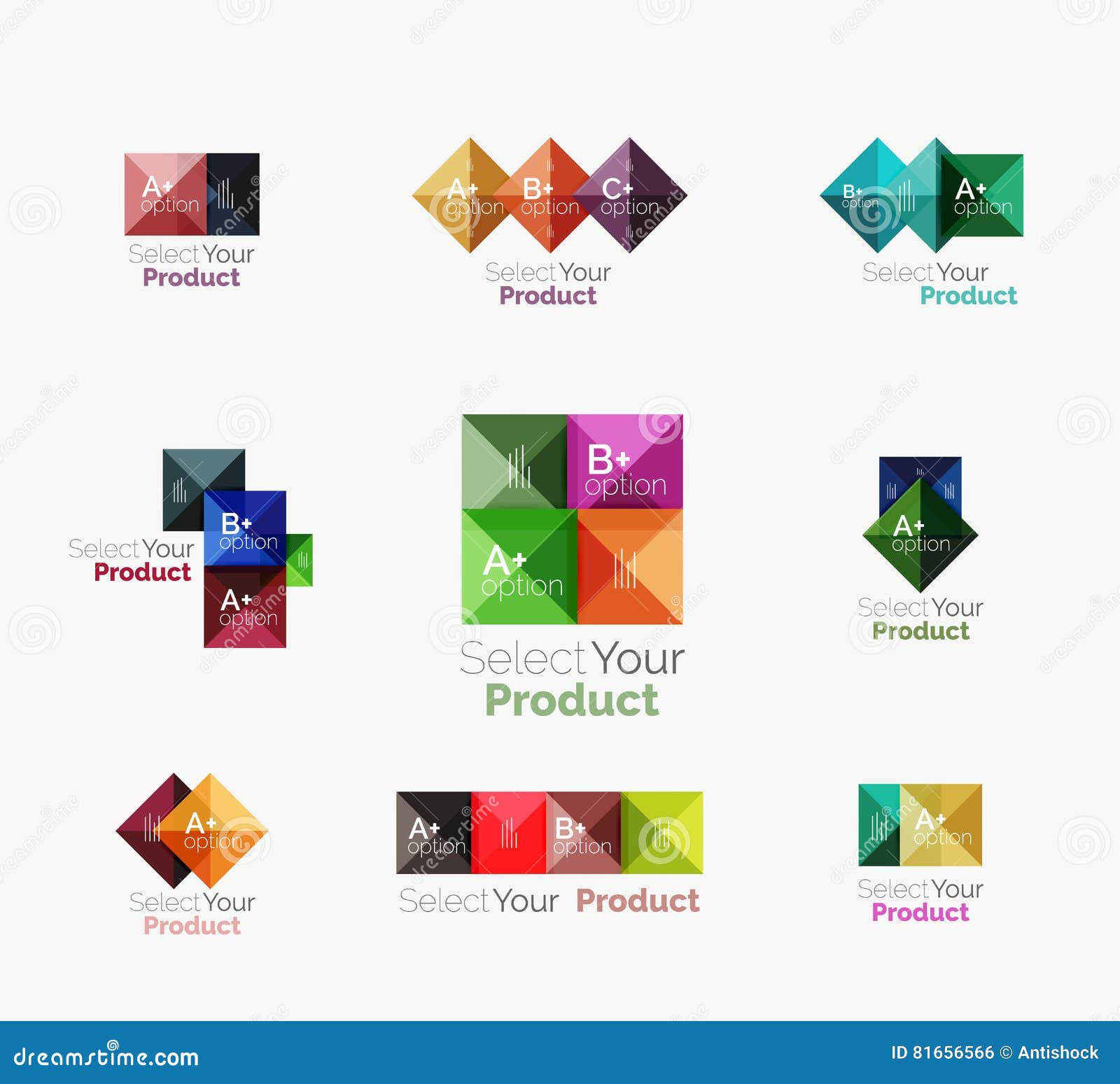 Set of Abstract Square Interface Menu Navigation Button Stock Vector ...