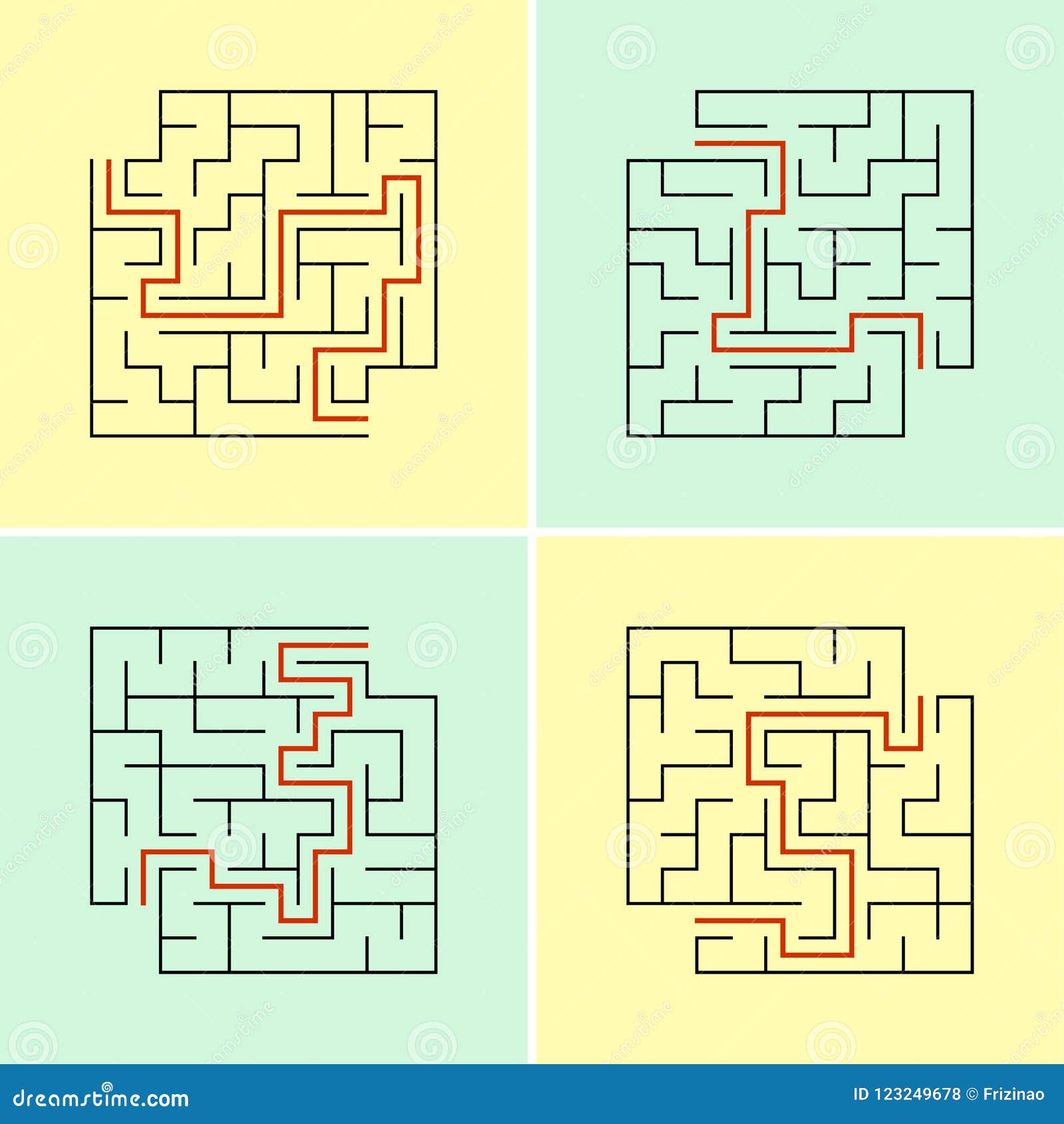 Set of Abstract Square Labyrinths. a Game for Children. a Simple Flat ...