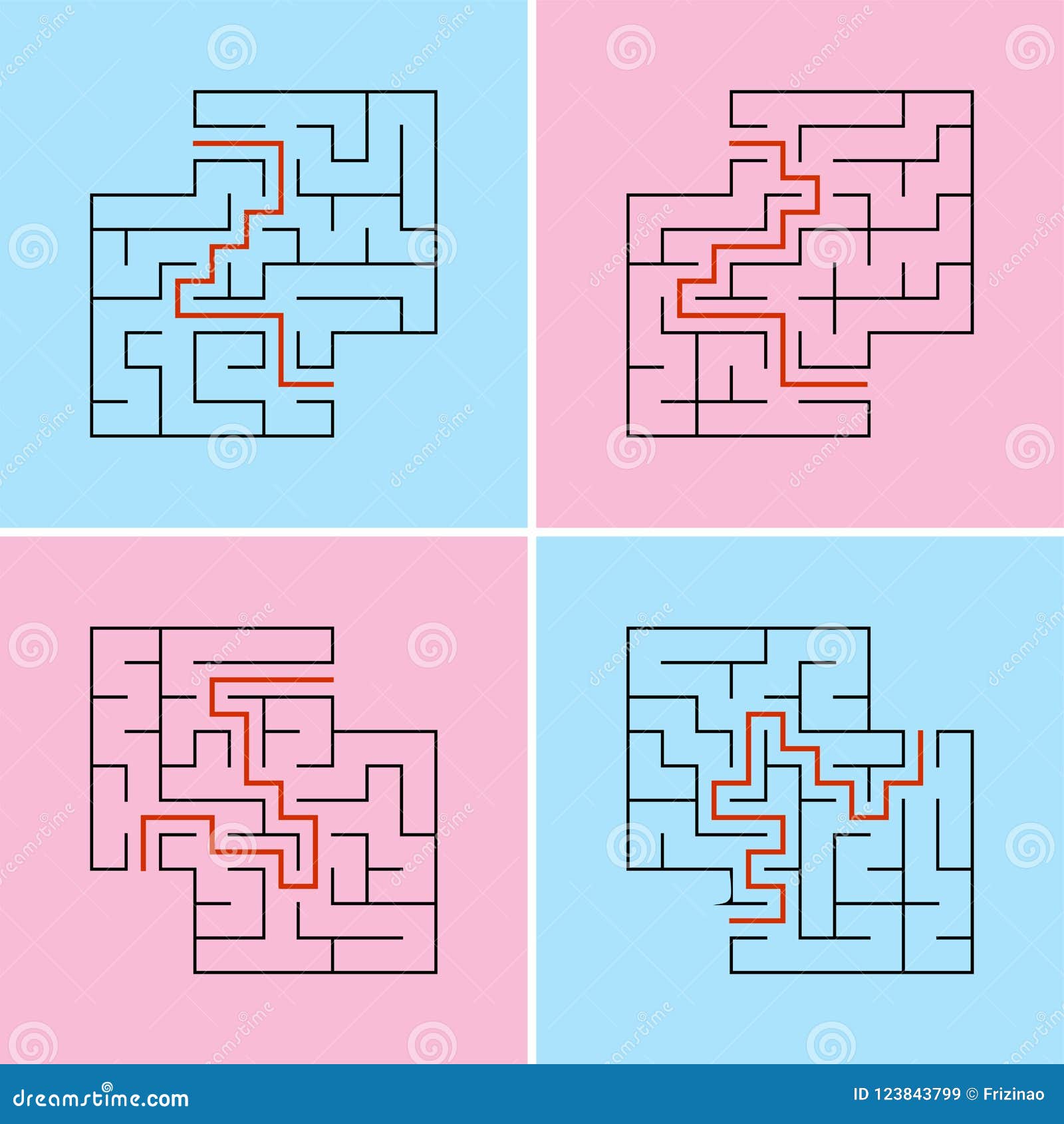 Set of Abstract Square Labyrinths. a Game for Children. a Simple Flat ...
