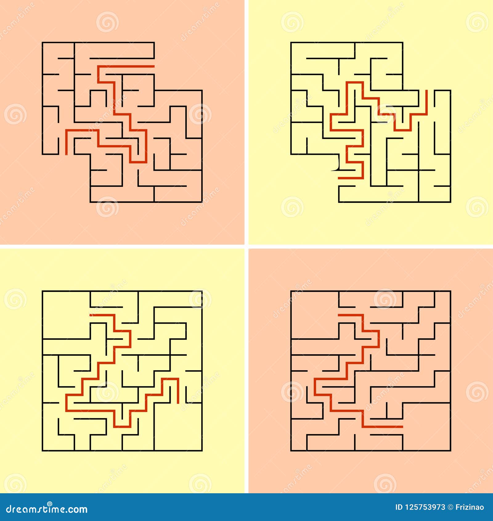 Set of Abstract Square Labyrinths. a Game for Children. a Simple Flat ...