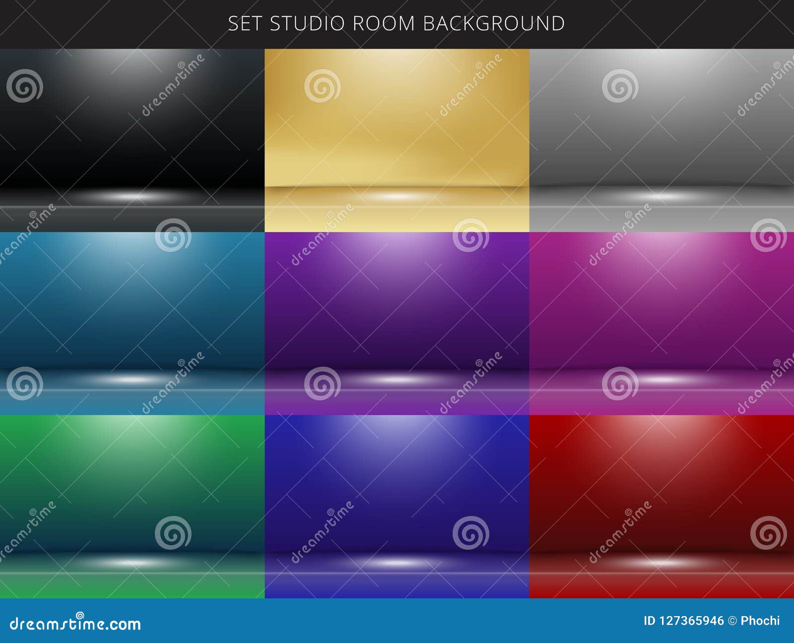 Set of 9 Abstract Studio Room Background with Lighting on Stage. Stock ...
