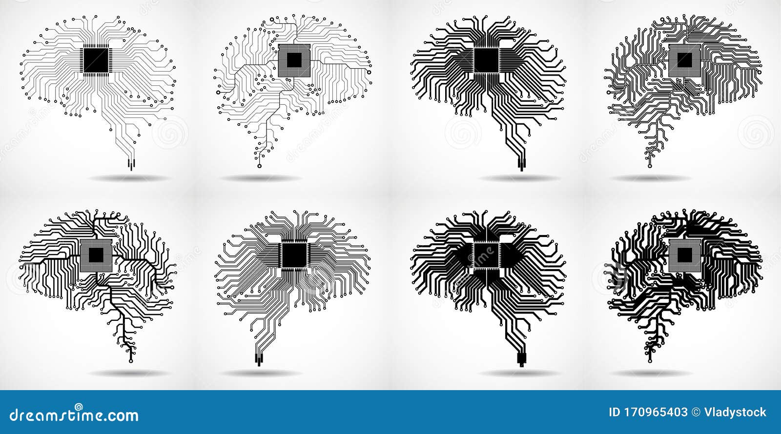 Set of Abstract Technological Brain. Cpu Stock Vector - Illustration of ...