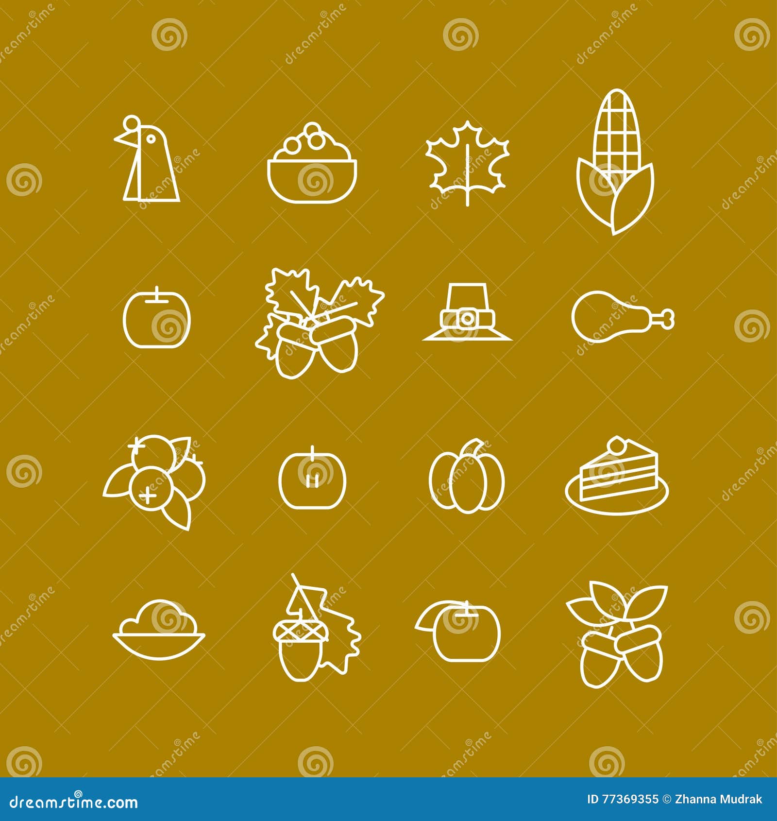 Set of Abstract Thanksgiving Day Icon. Holiday Symbols Stock ...