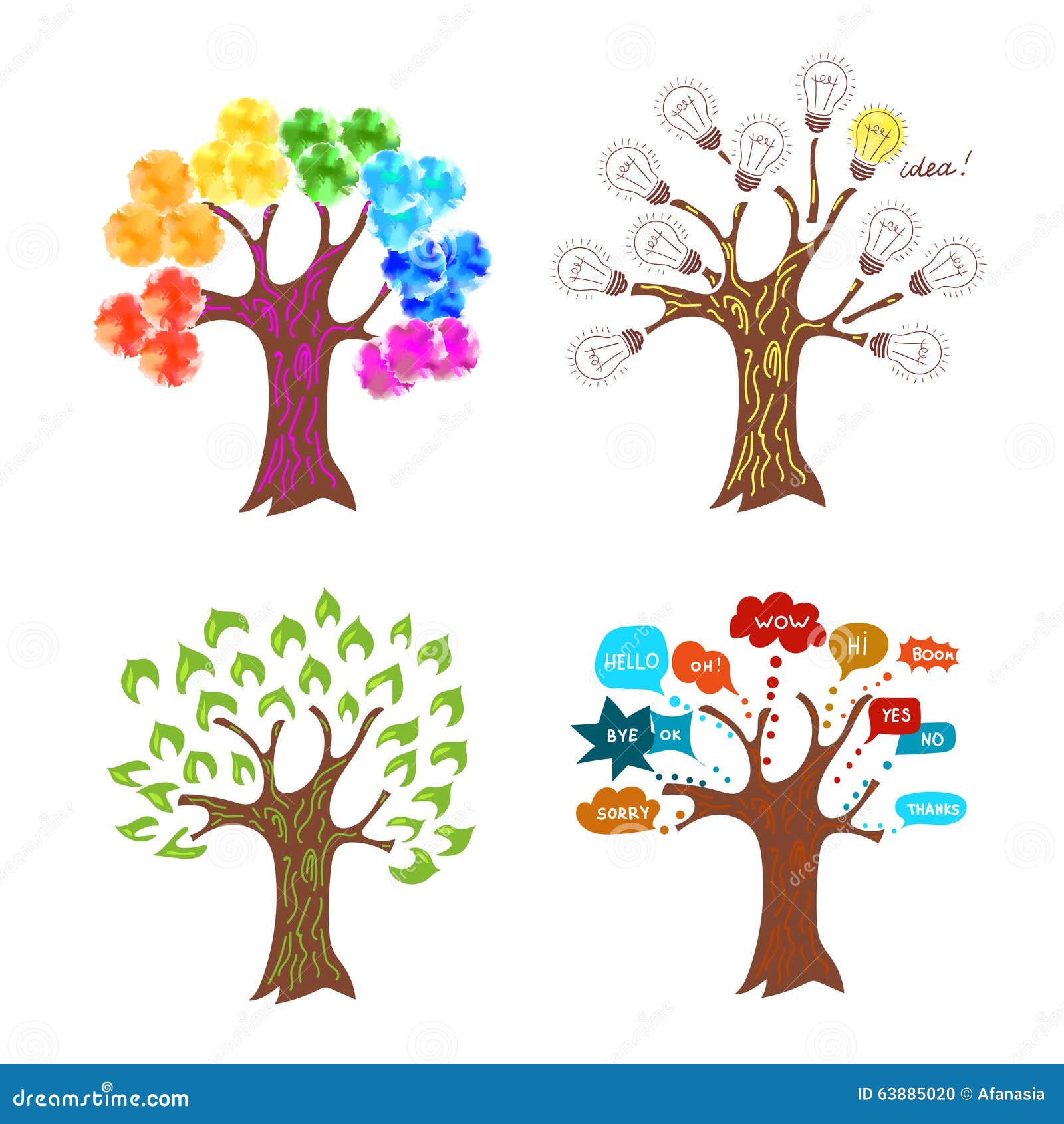 Set of Abstract Trees. Concepts of Idea, Ecology, Connection, Creative ...