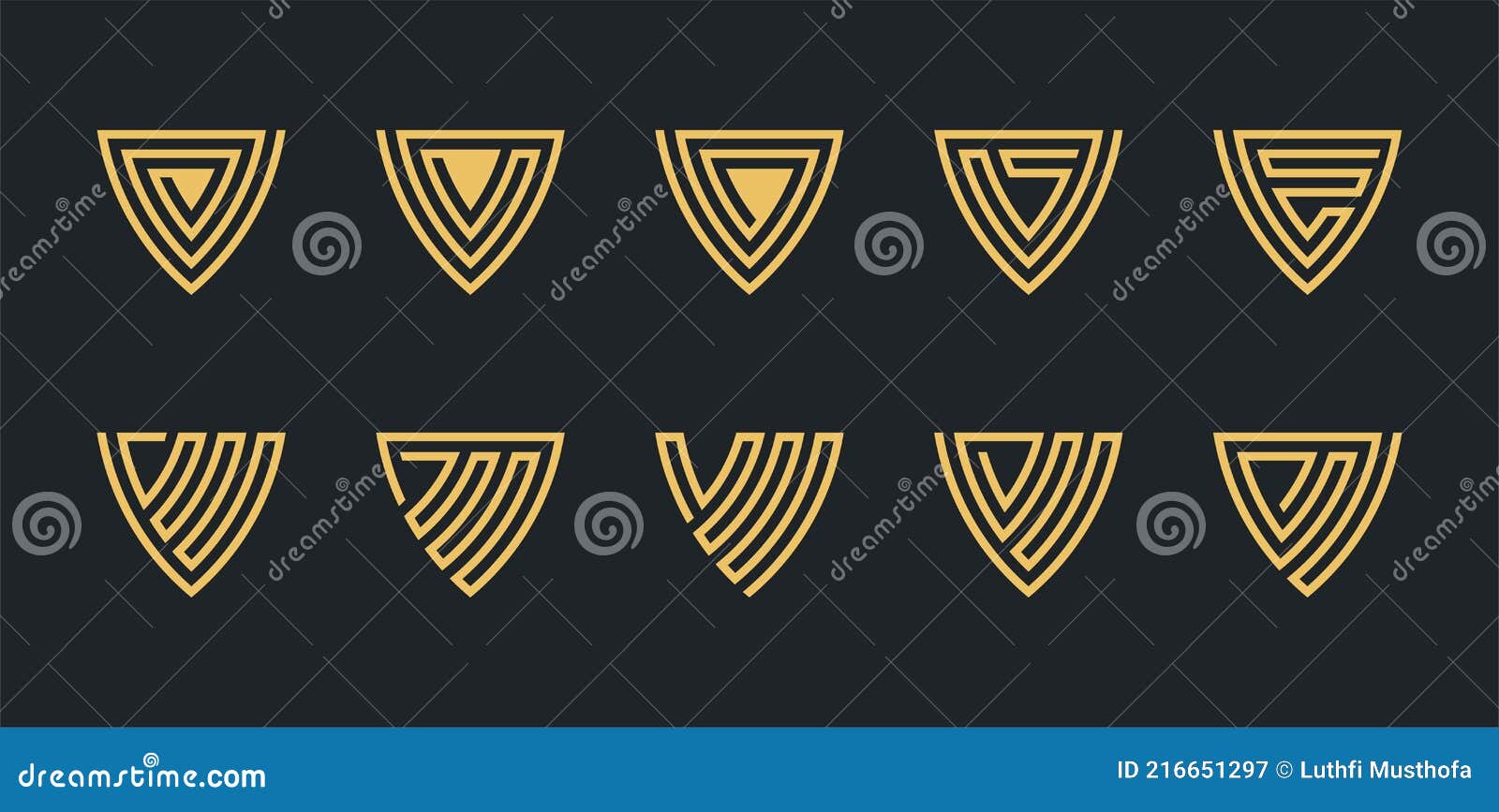 Set of Abstract Triangle Shield Mono Line Logo Template Stock Vector ...