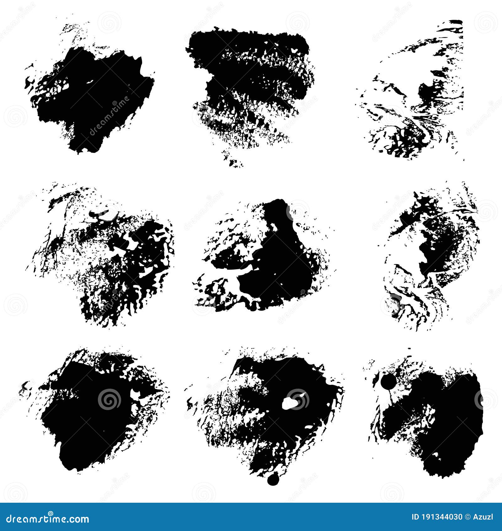 Set of Abstract Vector Rough Imprints Smears Black Paint on a White ...