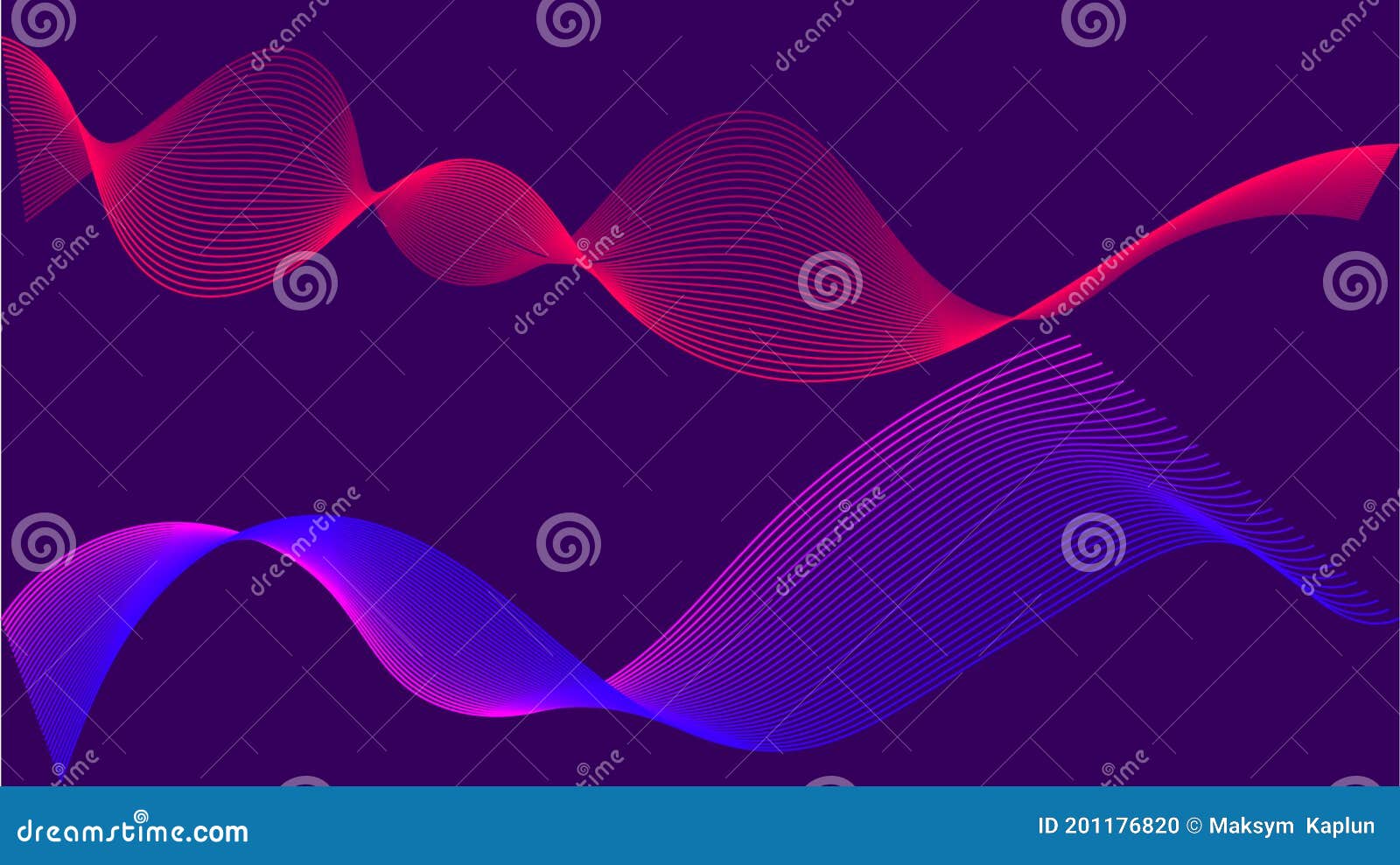 Set of Abstract Wave Line. Dynamic Wave of Many Lines on Blue ...