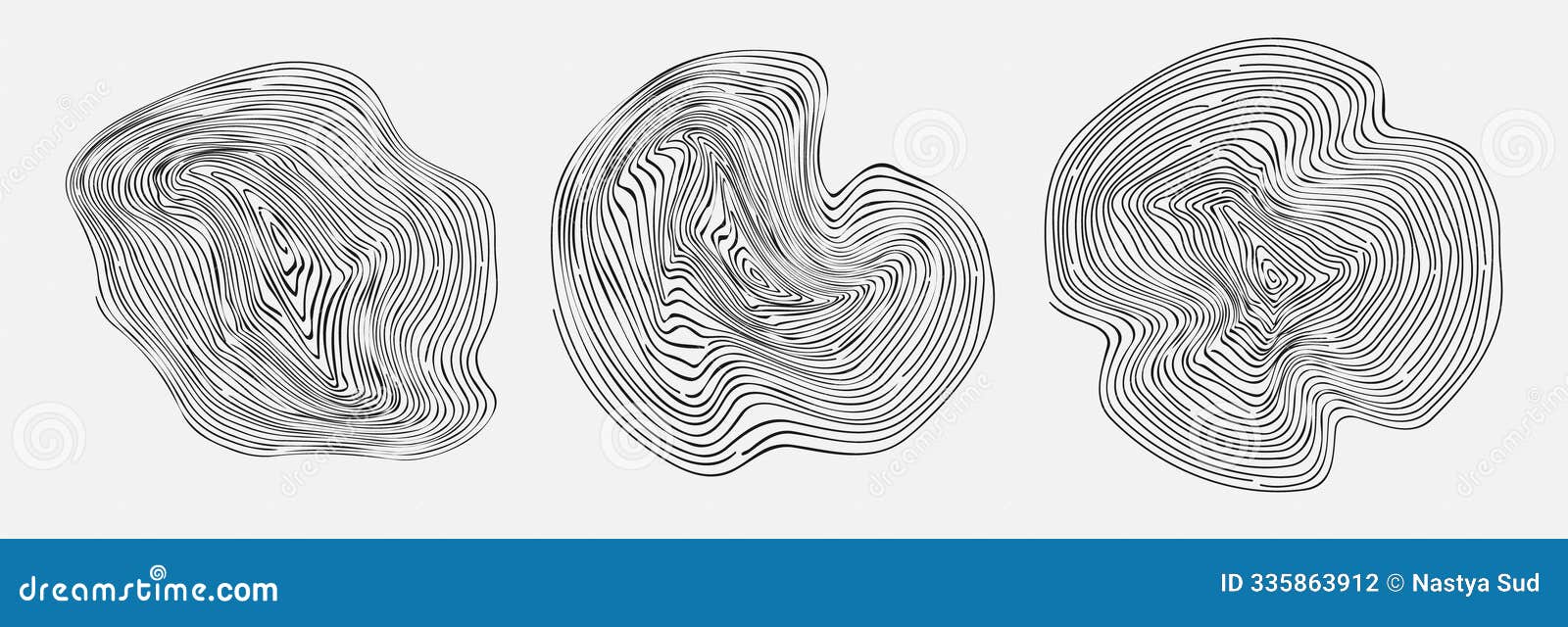 Set of Abstract Wavy Wood Circle. Hand Drawn Tree Ring Pattern ...