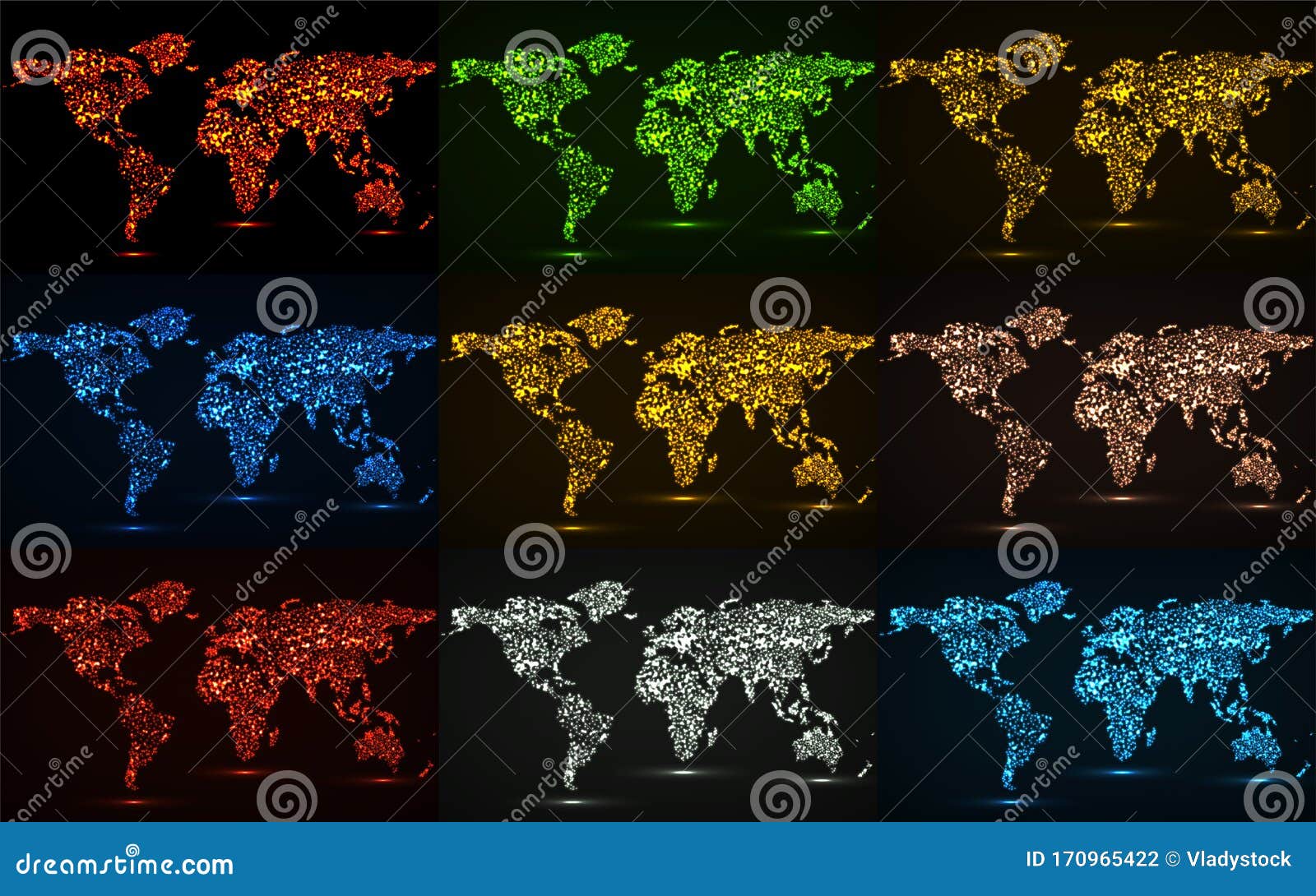 Set of Abstract World Maps with Glowing Particles Stock Vector ...