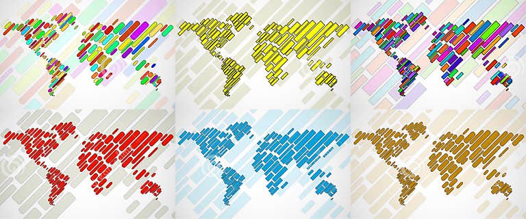 Set of Abstract World Maps with Lines. World Stripes Map Stock Vector ...