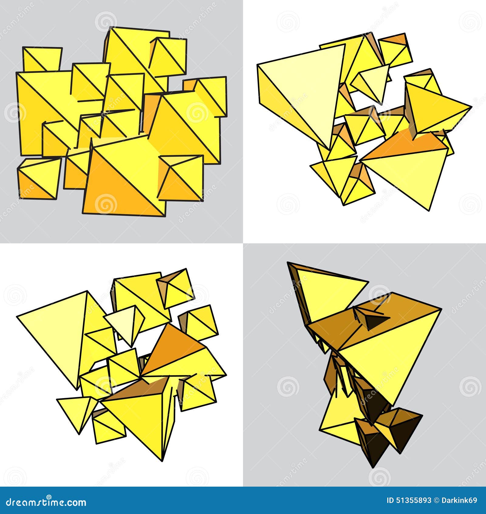 Set of Abstract Yellow Volume of Pyramids and Triangles Stock Vector ...