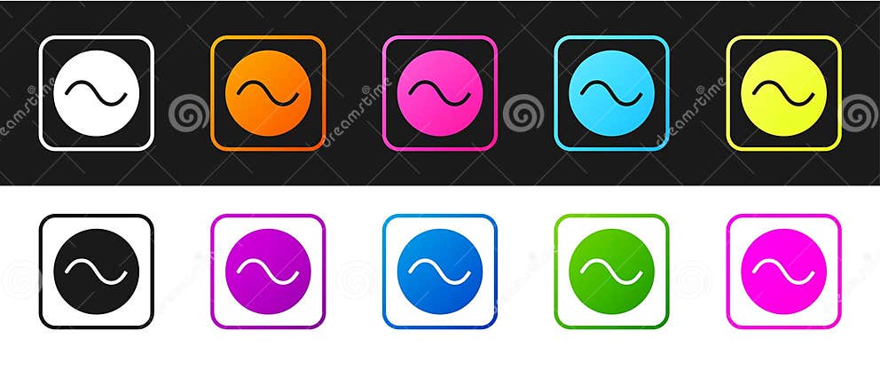 Set AC Voltage Source Symbol Icon Isolated on Black and White ...