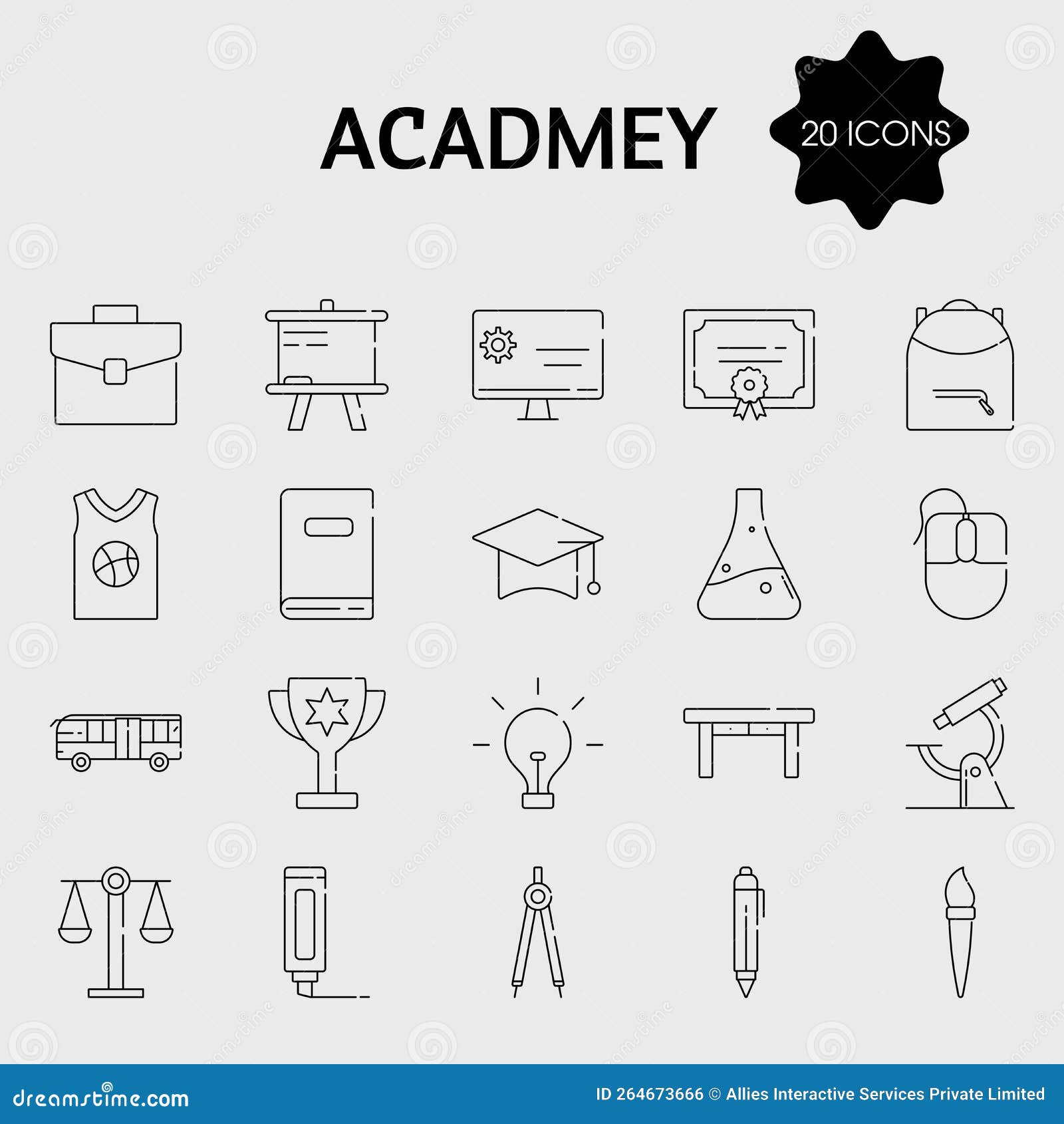 Set of Academy 20 Icons in Line Stock Illustration - Illustration of ...