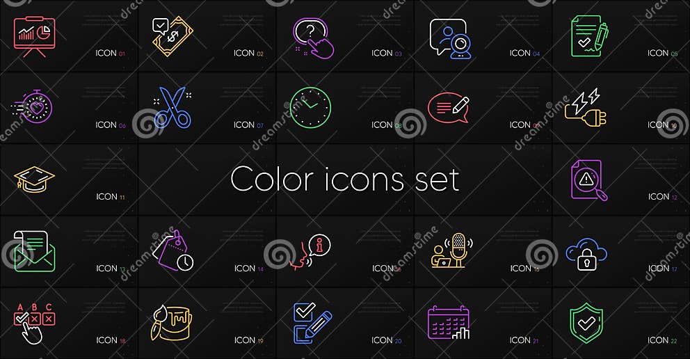 Set of Accepted Payment, Time Management and Correct Checkbox Line Icons. for Design. Vector ...