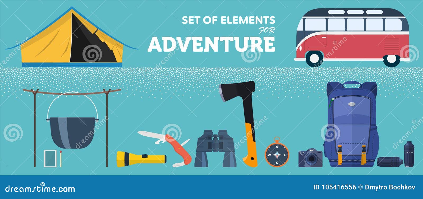 A Set of Accessories for Active Adventure in Nature. Stock Illustration ...