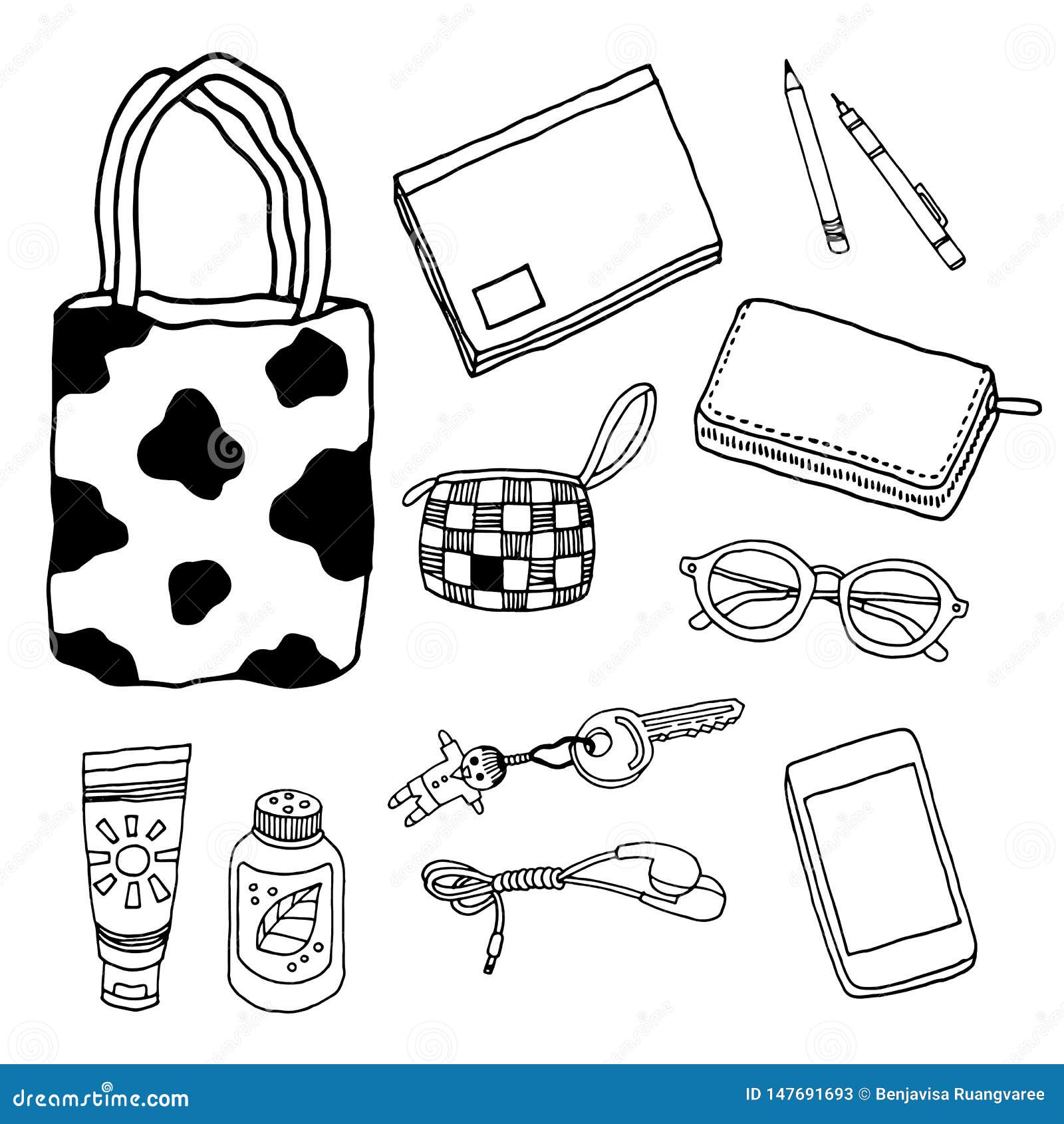 Set Accessory Vector Illustration Design Hand Drawing Art Stock ...