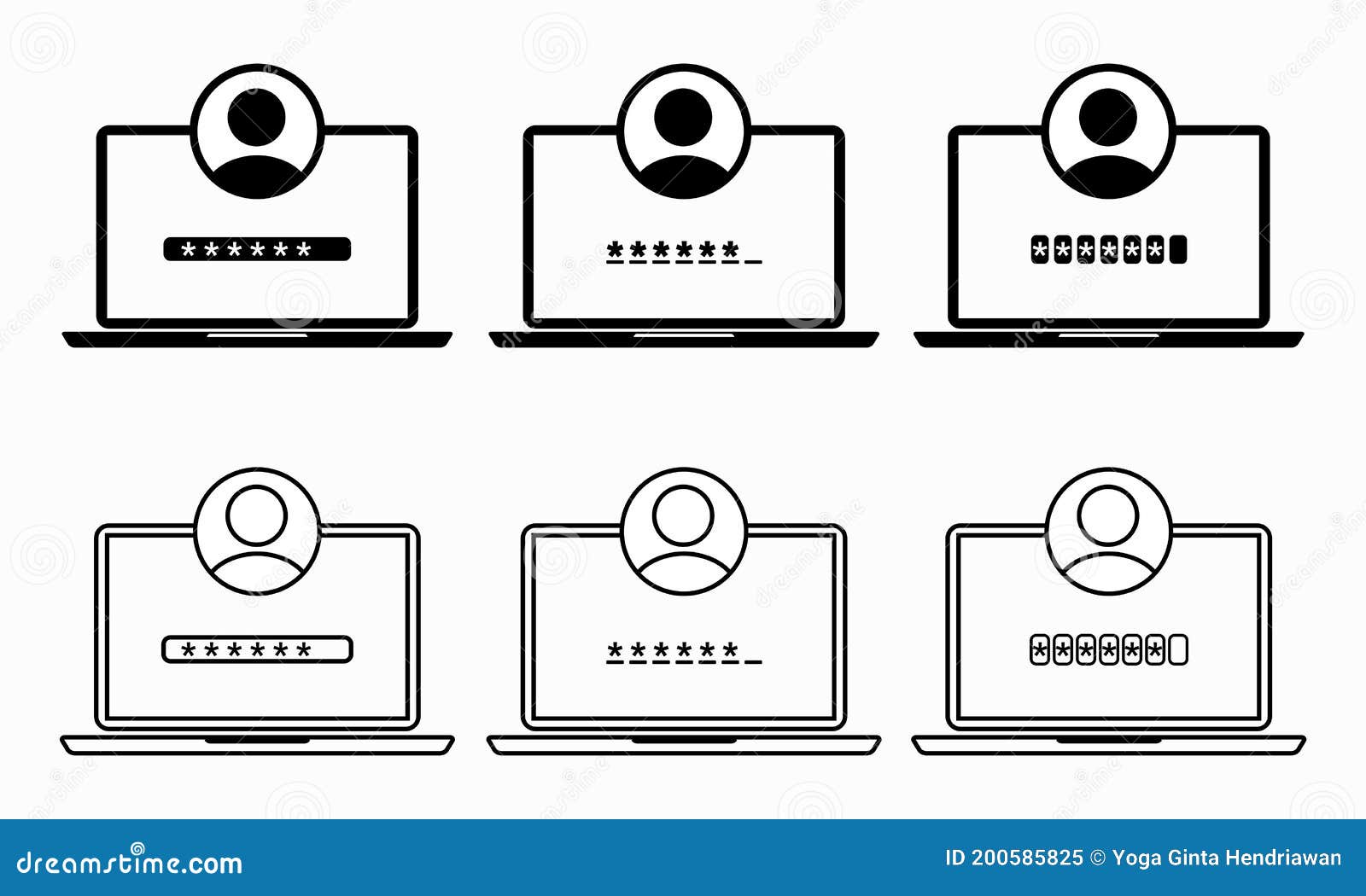 Set of Account Password Security Access on Laptop Icon. Verification ...