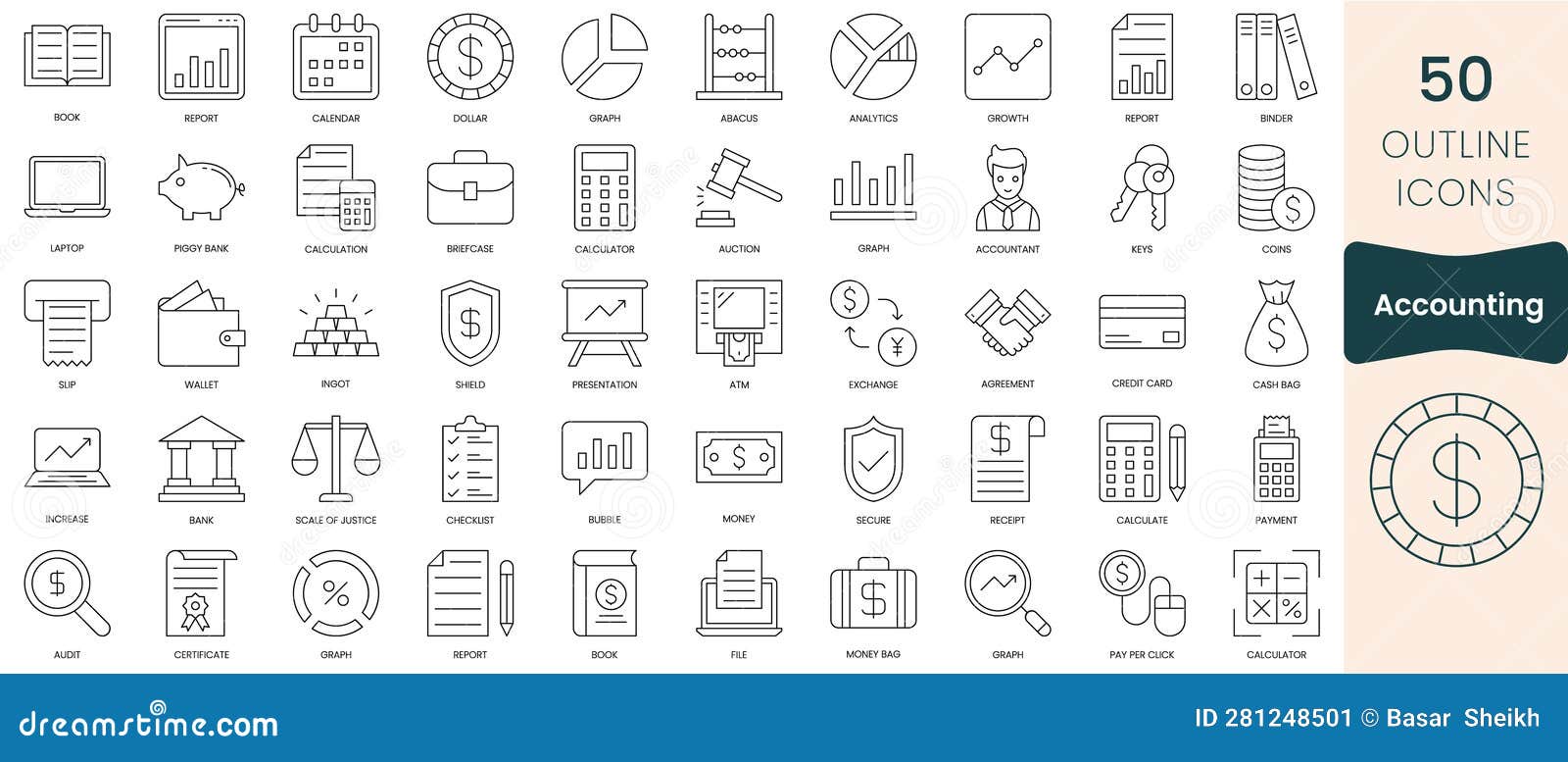 Set of Accounting Icons. Thin Outline Icons Pack Stock Vector ...