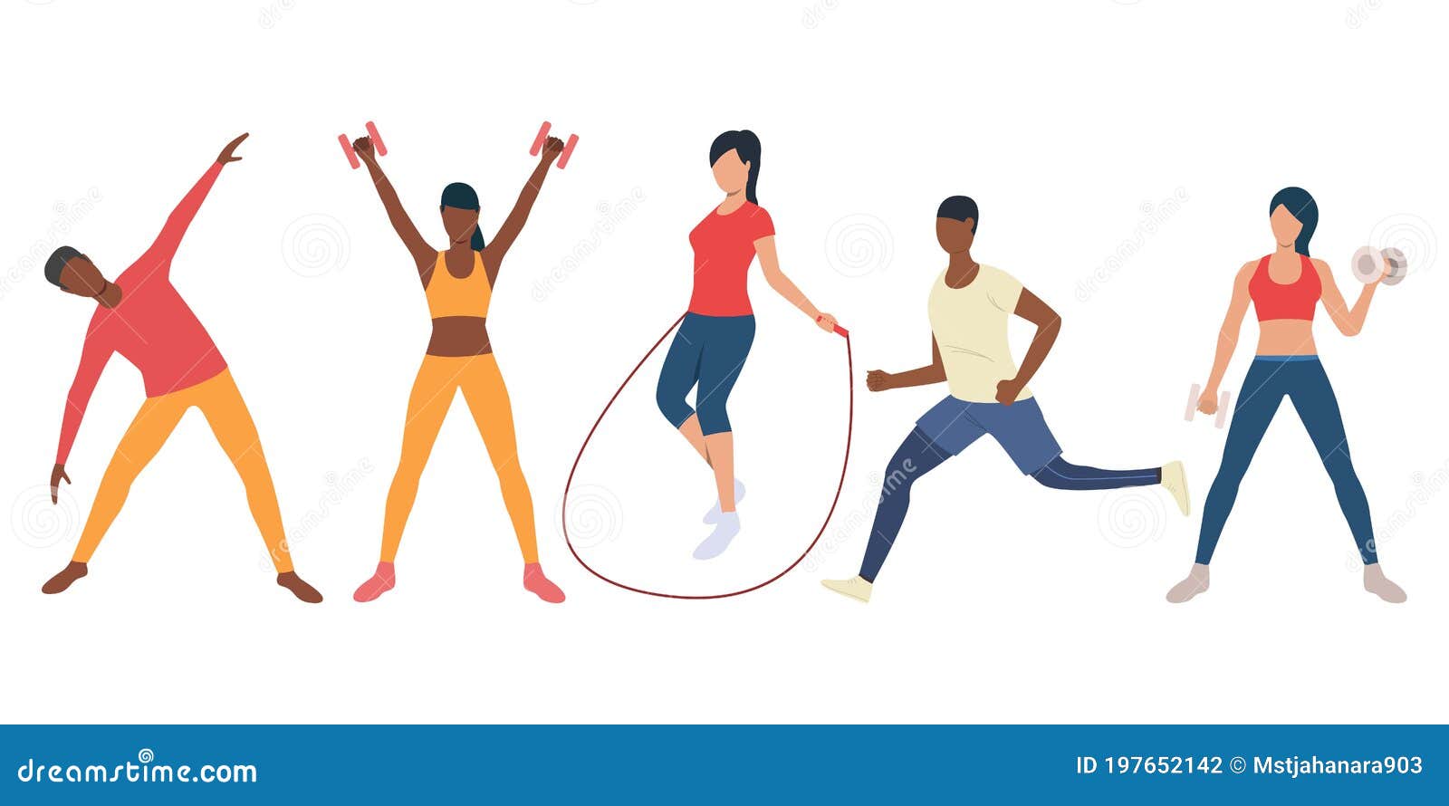 Set of Active Multiethnic People Training in Gym Stock Vector ...