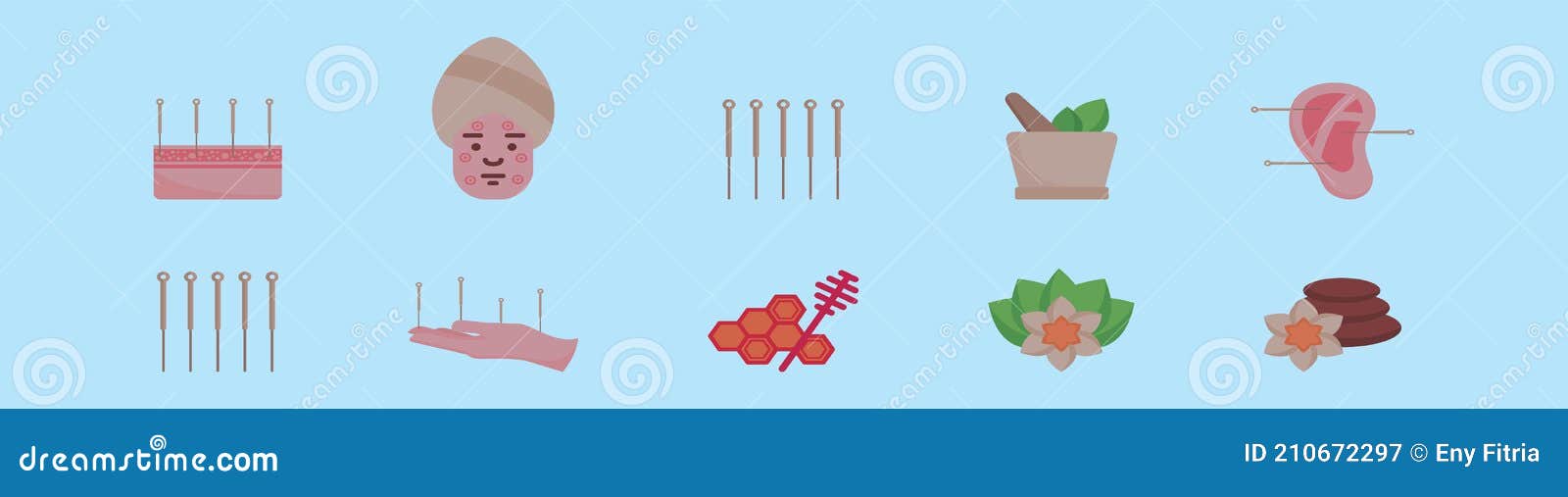 Set of Acupuncture Cartoon Icon Design Template with Various Models ...