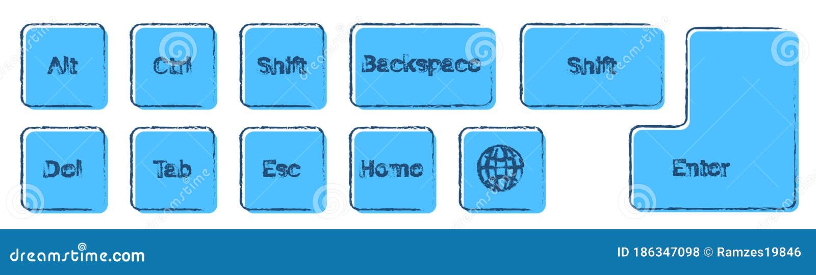 Set Of Additional Keyboard Keys On A White Background. Alt, Ctrl, Enter ...