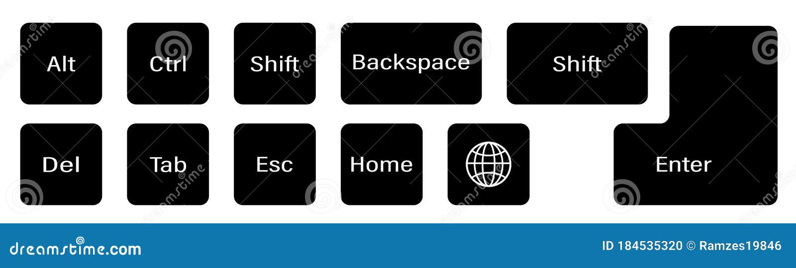 Set of Additional Keyboard Keys on a White Background. Alt, Ctrl, Enter ...