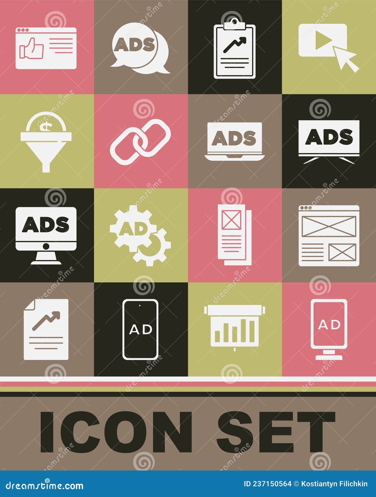 Set Advertising, Browser Window, Clipboard with Graph Chart, Chain Link ... Set Advertising, Browser Window, Clipboard with Graph Chart, Chain Link ...