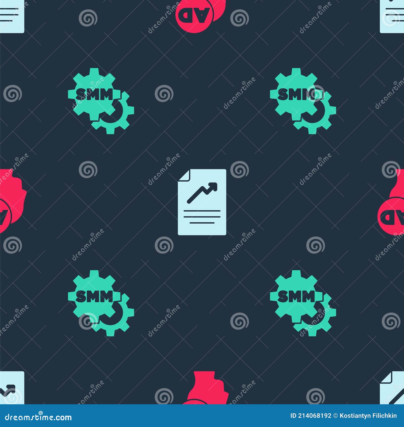 Set Advertising, Document with Graph Chart and Social Media Marketing ...