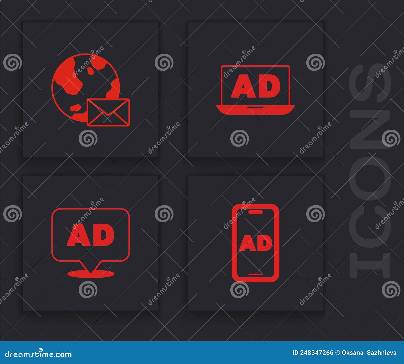 Set Advertising, Earth Globe with Mail, and Icon. Vector Stock Vector ...