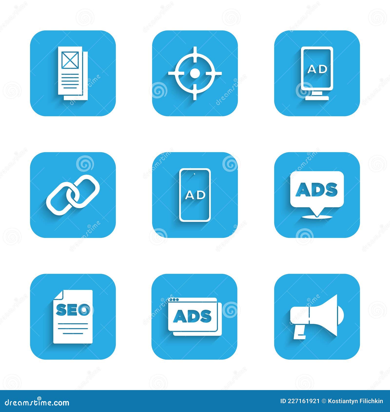 Set Advertising, Megaphone, SEO Optimization, Chain Link, and Browser ... Set Advertising, Megaphone, SEO Optimization, Chain Link, and Browser ...