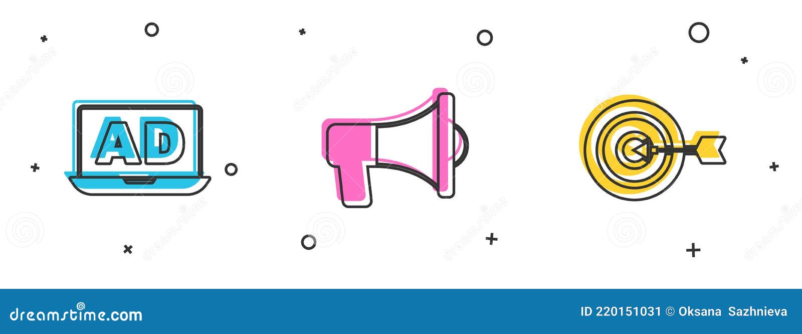 Set Advertising, Megaphone and Target Icon. Vector Stock Vector ...