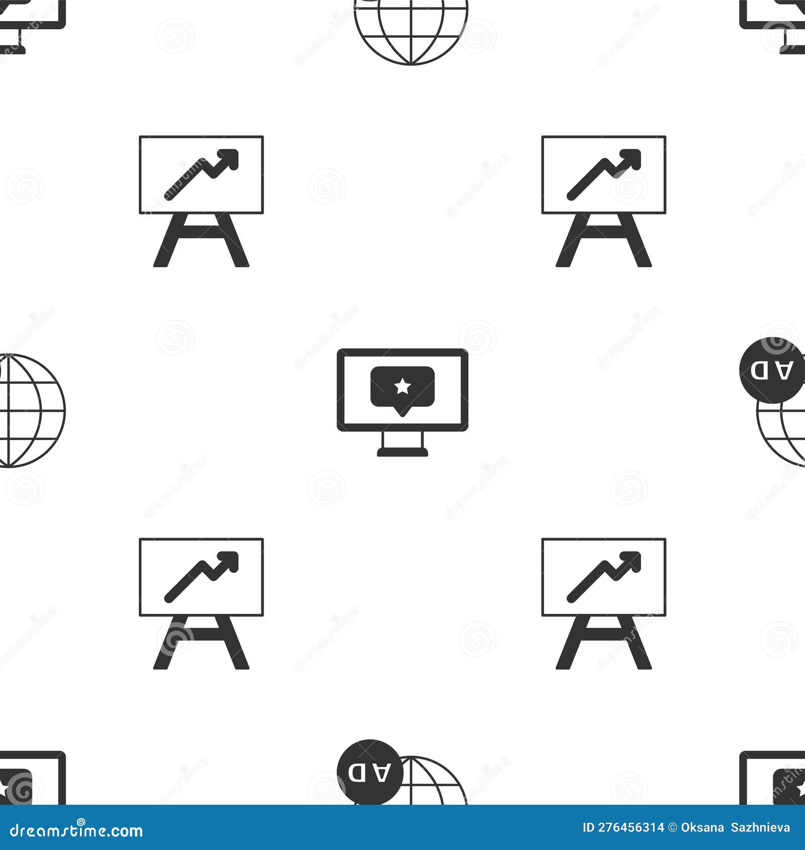 Set Advertising, Monitor With Star And Board Graph Chart On Seamless ... Set Advertising, Monitor With Star And Board Graph Chart On Seamless ...