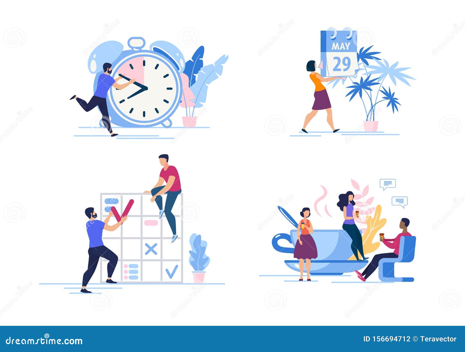 Set Advertising Poster Time Management Cartoon. Stock Vector ...