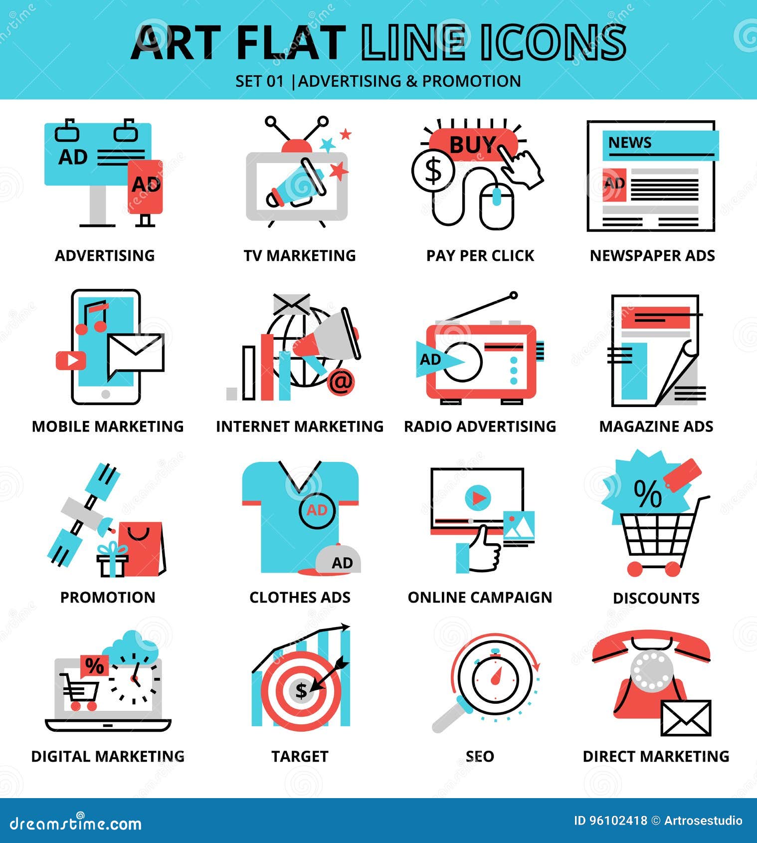 Set of Advertising and Promotion Icons Stock Vector - Illustration of ...