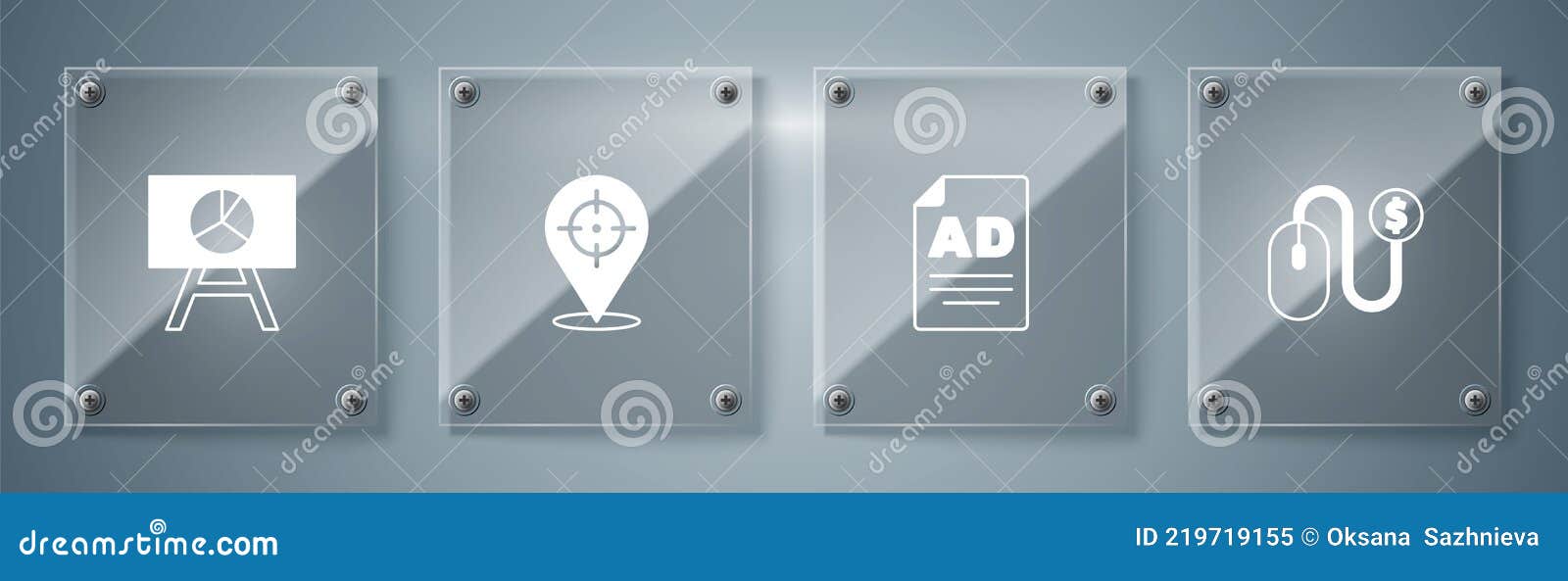 Set Advertising, , Target and Board with Graph Chart. Square Glass ...