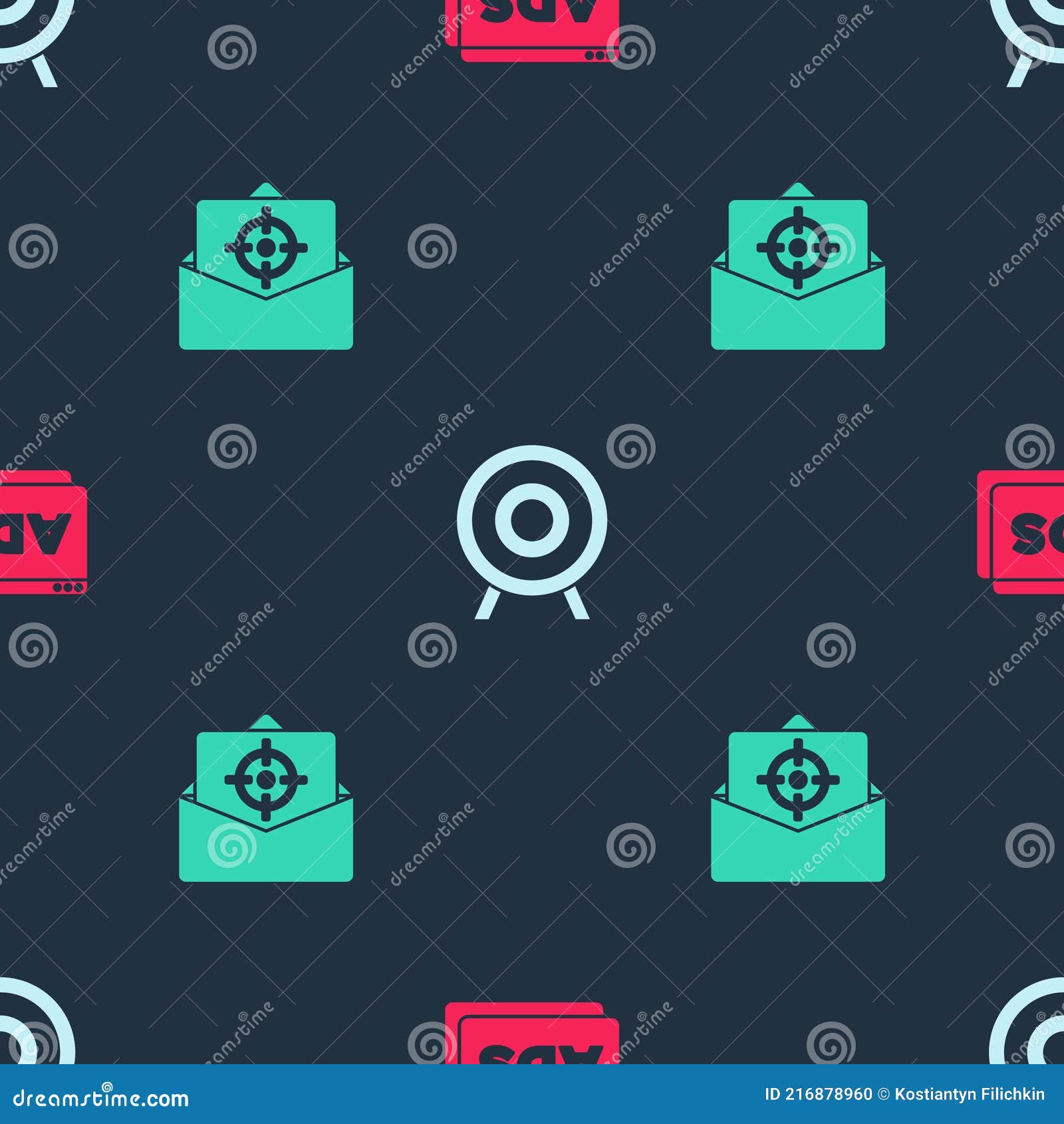 Set Advertising, Target Sport and Mail and E-mail on Seamless Pattern ...